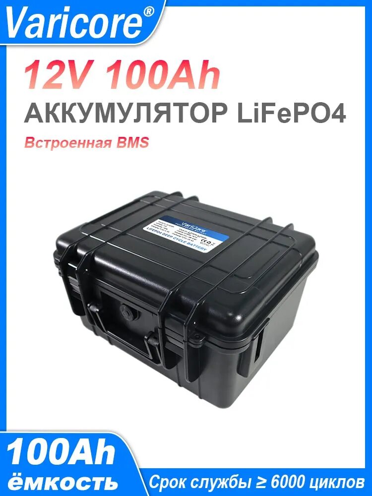 Аккумулятор LiFePO4 Varicore 12 В 100 Ач, встроенная BMS, защитный кейс, ≥6000 циклов, для солнечных систем