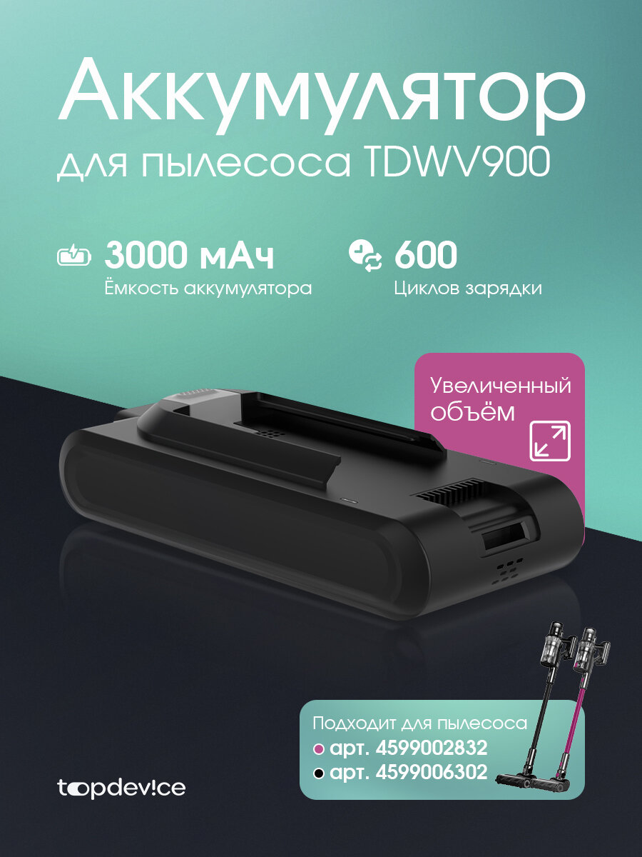 Аккумулятор для пылесоса Topdevice TDWVC900_BK, 3000 мАч, черный (B900-30_BK)