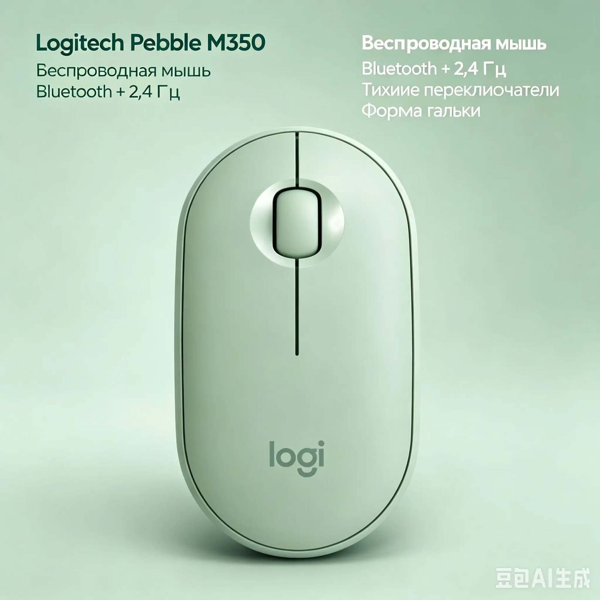 Мышь беспроводная Logitech Pebble M350, зеленый