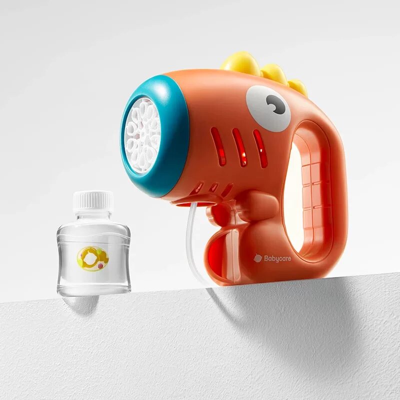 Bubble Machine with Pulse Orange Color and 1 Bubble Solution Bottle (70ml), Non-Toxic