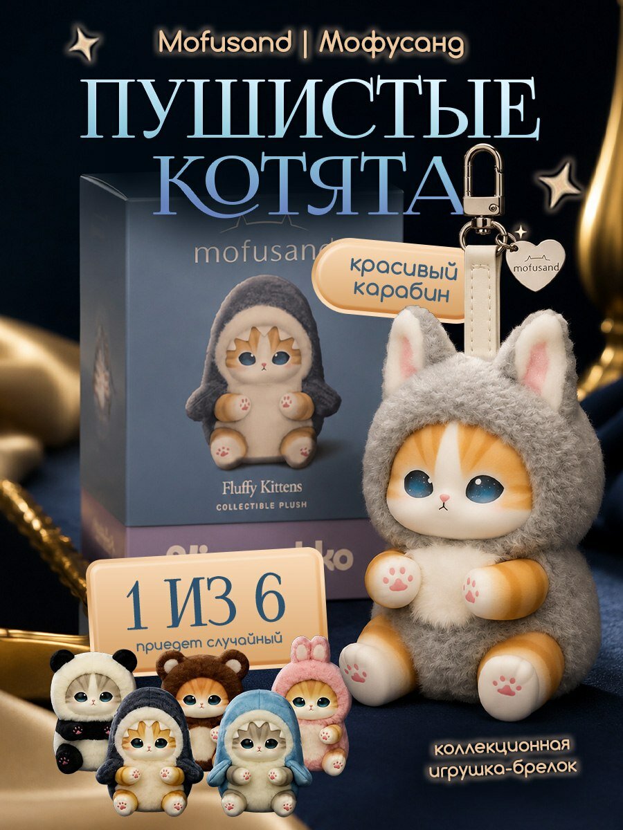 Мягкая игрушка брелок Пушистый кот в костюме 1 из 6 Mofusand Kiramekko (Мофусанд Кирамекко), слепая коробка / Коллекционная игрушка брелок-сюрприз / Блайнд бокс 14+