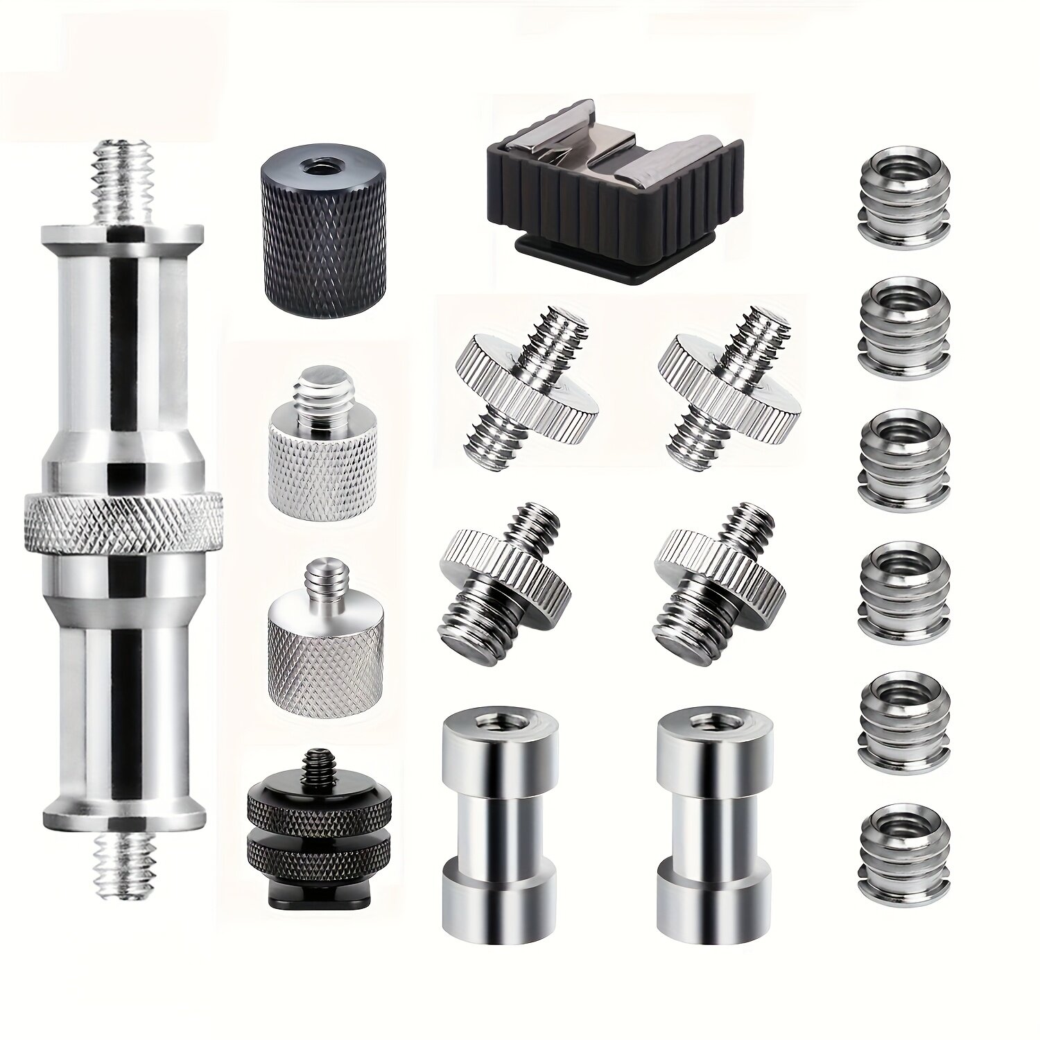 Набор адаптеров для камеры с резьбой 1/4" на 3/8", 18 шт, включает крепление для вспышки и переходники для штативов, моноподов и держателей ламп