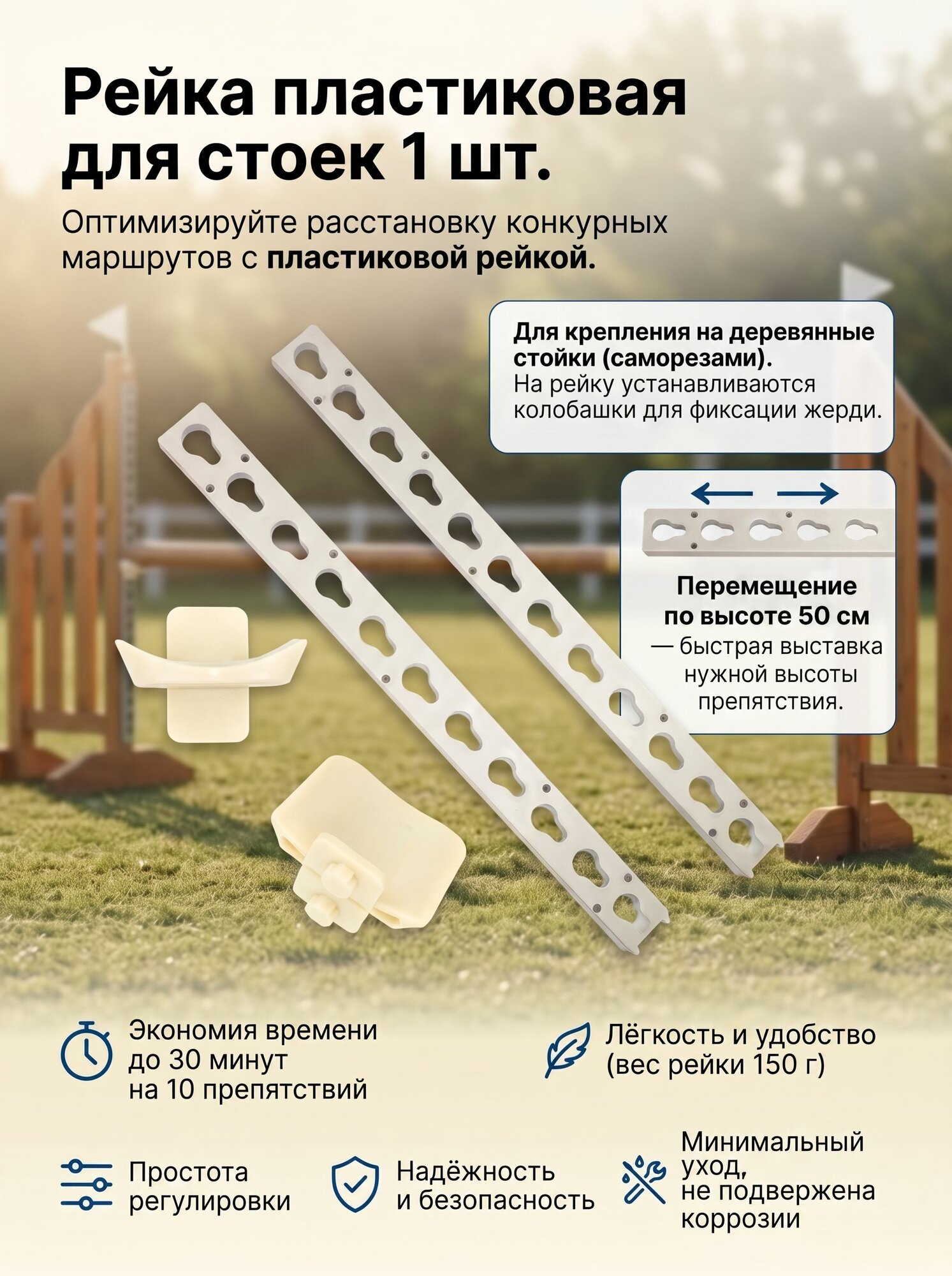 Рейка для стоек конкурных препятствий пластиковая бежевая. 1шт