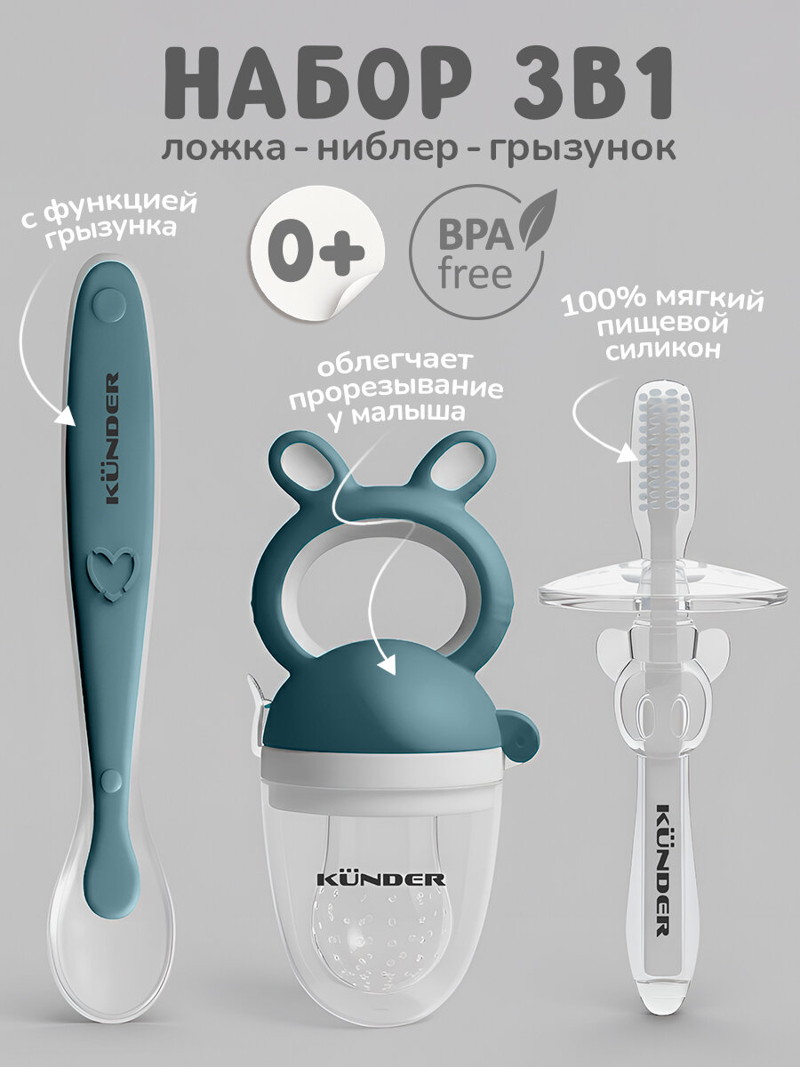 Ниблер для прикорма 4+; ложка для прикорма; прорезыватель щетка