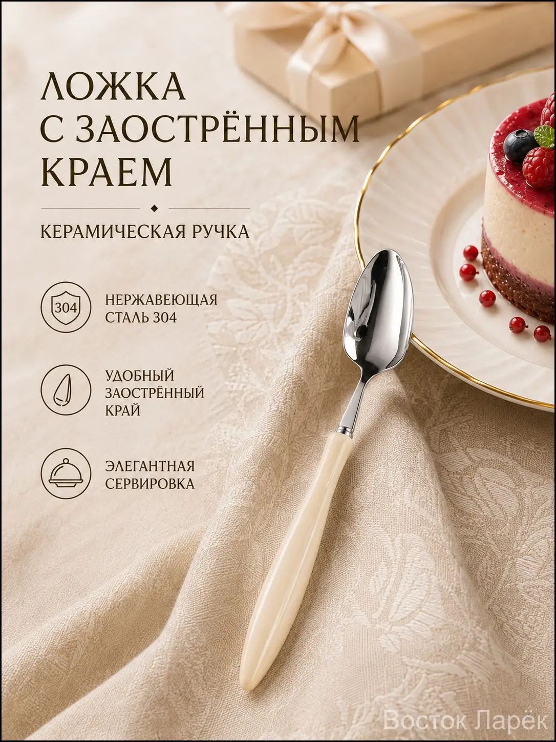 Ложка столовая Набор посуды с керамическими ручками 1 предм. коричнево-красный