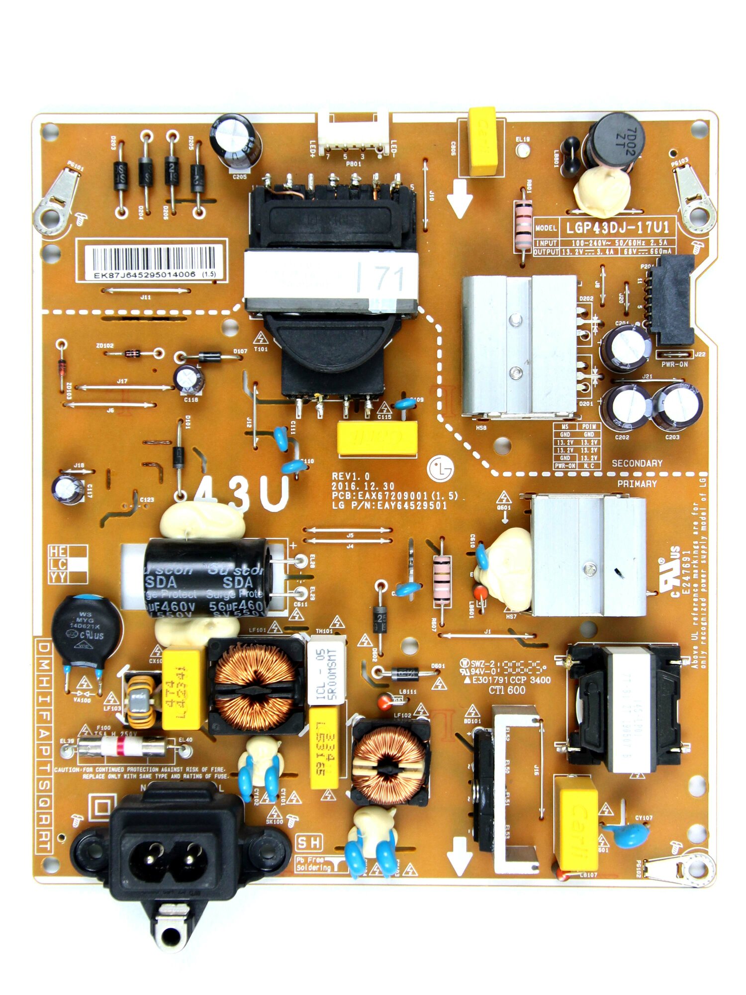 Блок питания EAX67209001(1.5) / EAY64529501 / LGP43DJ-17U1 для телевизора LG 43UM7090PLA
