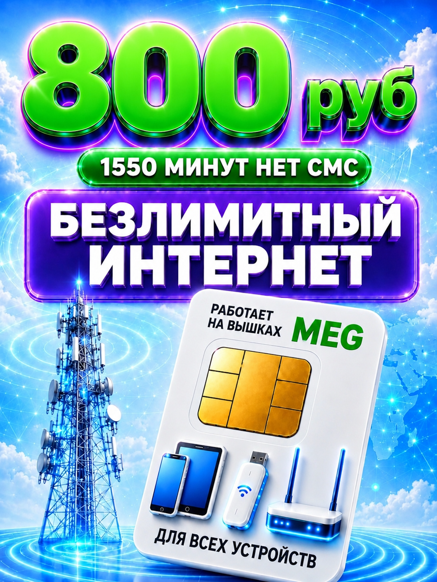 "Безлимитный интернет" сим карта 800 рублей в месяц по всей России саморегистрация YV2FM