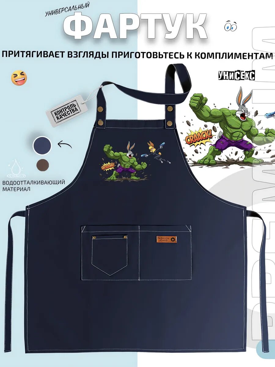 Фартук Багз Банни Bugs Bunny мультфильм боевой дуэт кухонный с принтом универсальный