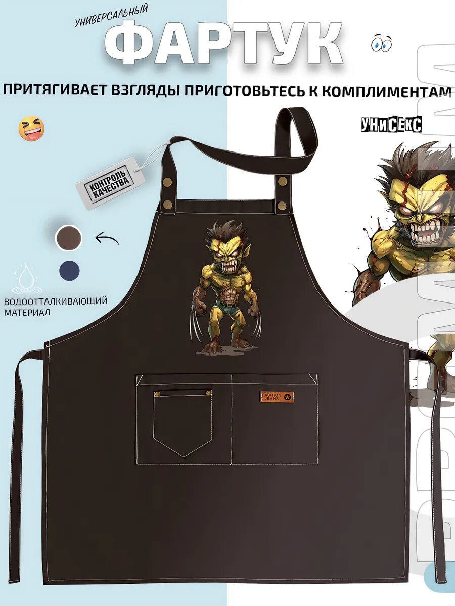 Фартук Росомаха Wolverine мультяшный канон Люди Икс боец кухонный с принтом универсальный