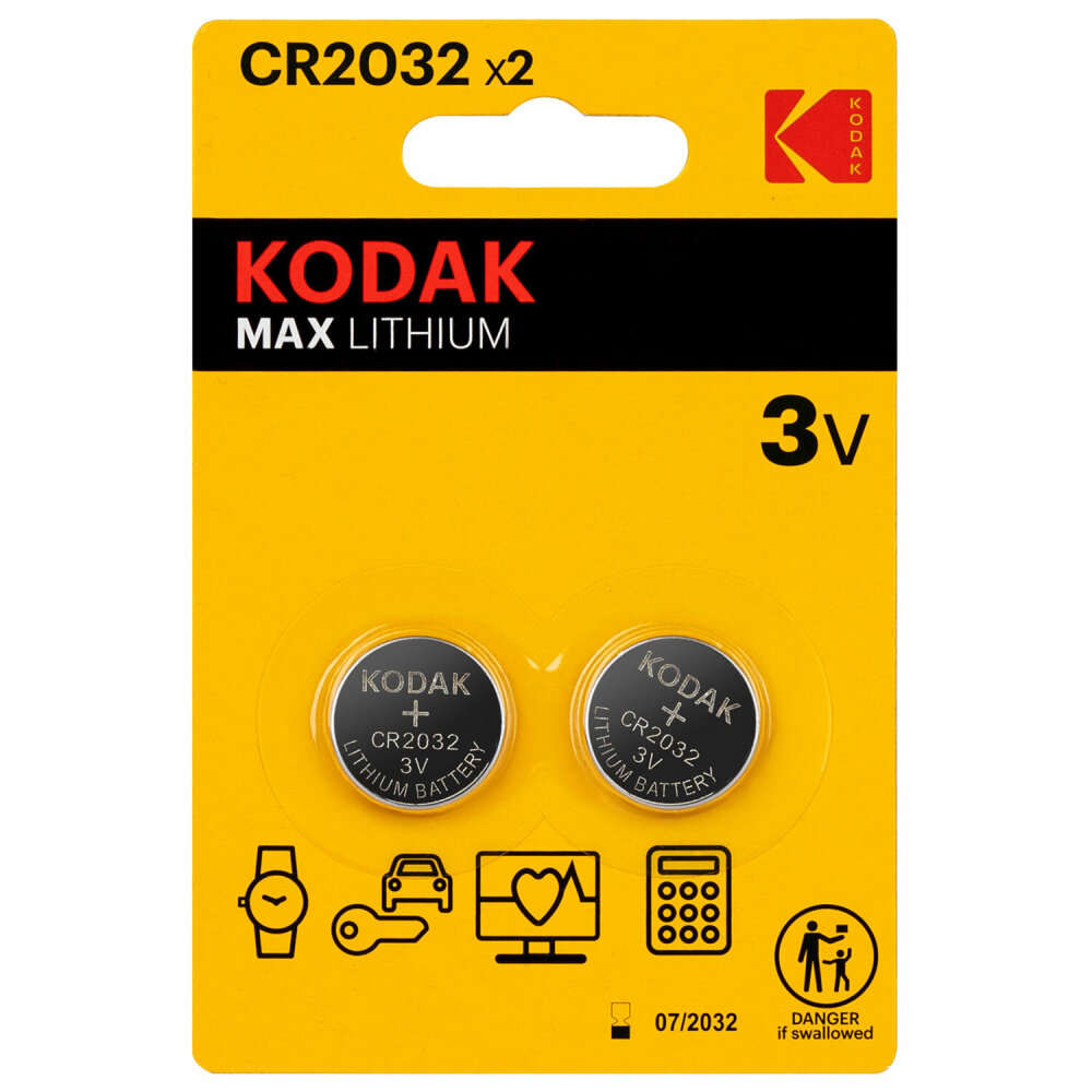 Упаковка 7 шт. Батарейки литиевые KODAK Max Lithium CR2032 "таблетки, дисковые, кнопочные" комплект 2 шт, блистер, Б0037004