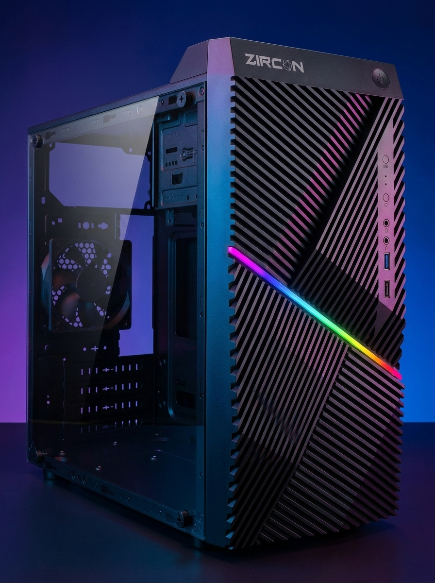 Корпус для ПК Zircon Astra без БП Mini-Tower, Micro-ATX, закаленное стекло, 2*USB, 1*92мм