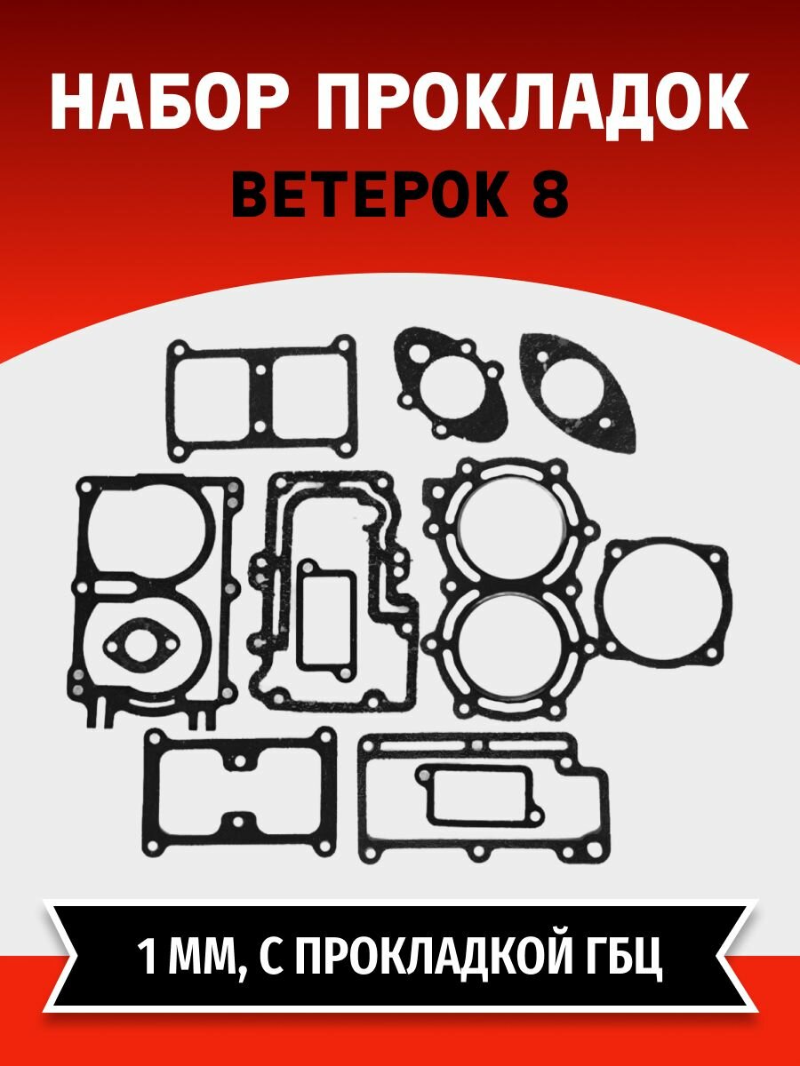 Набор прокладок Ветерок 8 (1.0мм с прокладкой гбц) (как с завода)