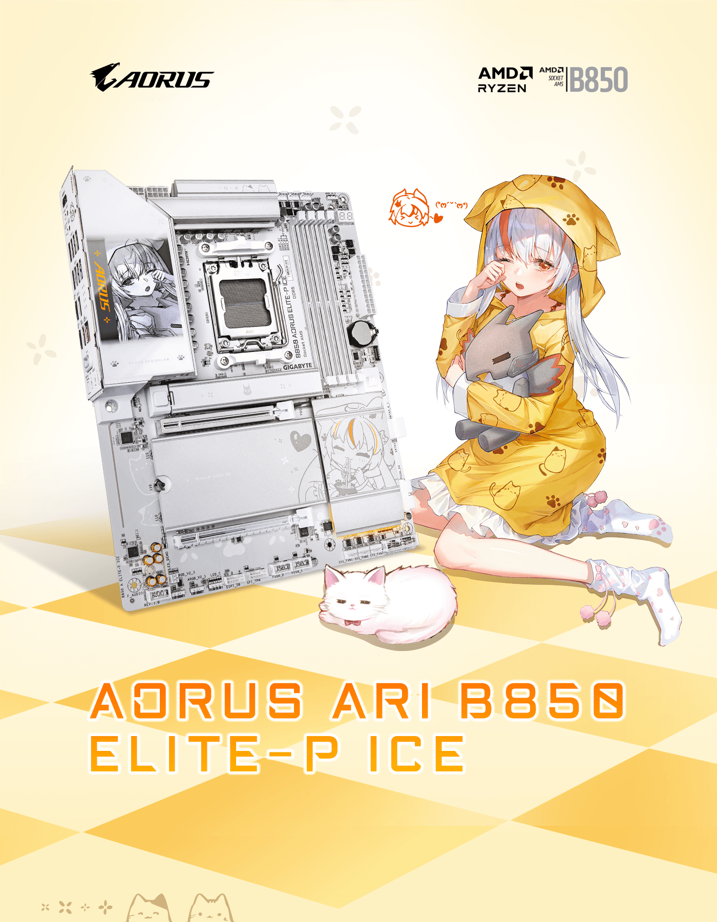 Материнская плата B850 AORUS ELITE-P ICE, AM5, 4xDDR5, 2*PCIEx16, 4*M.2, ATX, RTL