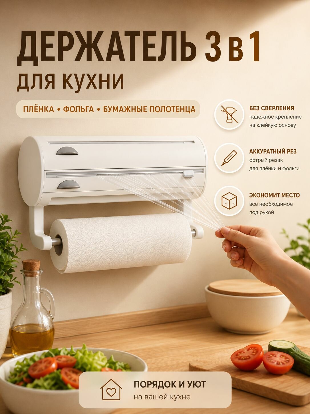 Рейлинг для кухни, ванной 35.7 см х 7.6 см х 18.5 см 1 предм. abs пластик белый