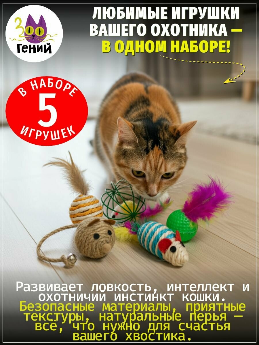 Набор интерактивных игрушек Зоогений "Мататаби" для кошек, для самостоятельных игр, 5 шт.