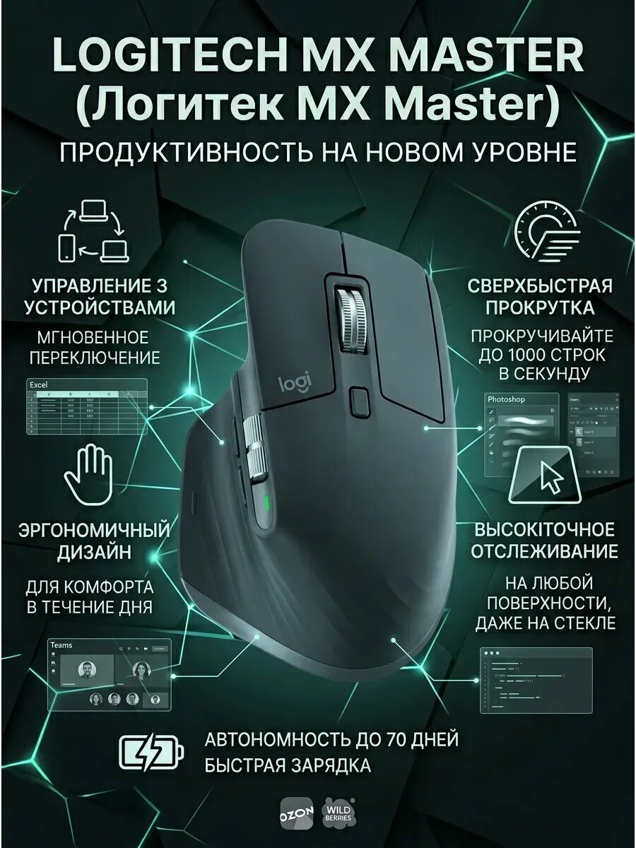 Мышь беспроводная MX Master 4 Mouse Black Wireless