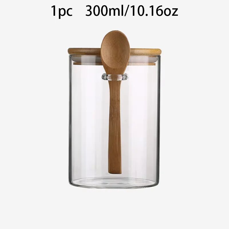Стеклянная банка 300 мл с бамбуковой крышкой 1 PCS