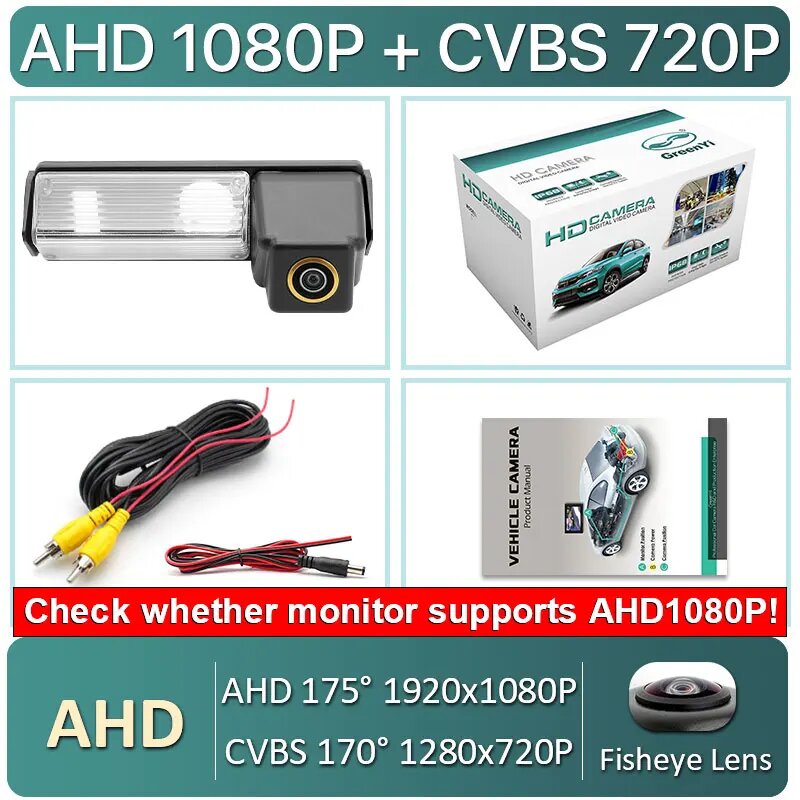 GreenYi 170 градусов 1920x1080P AHD Starlight ночного видения камера заднего вида AHD1080P-175Degree