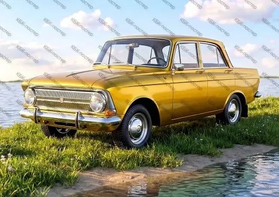 "Легендарный автомобиль "Москвич-412", цвет - золотое руно. 21х30 см. Постер А4_044.