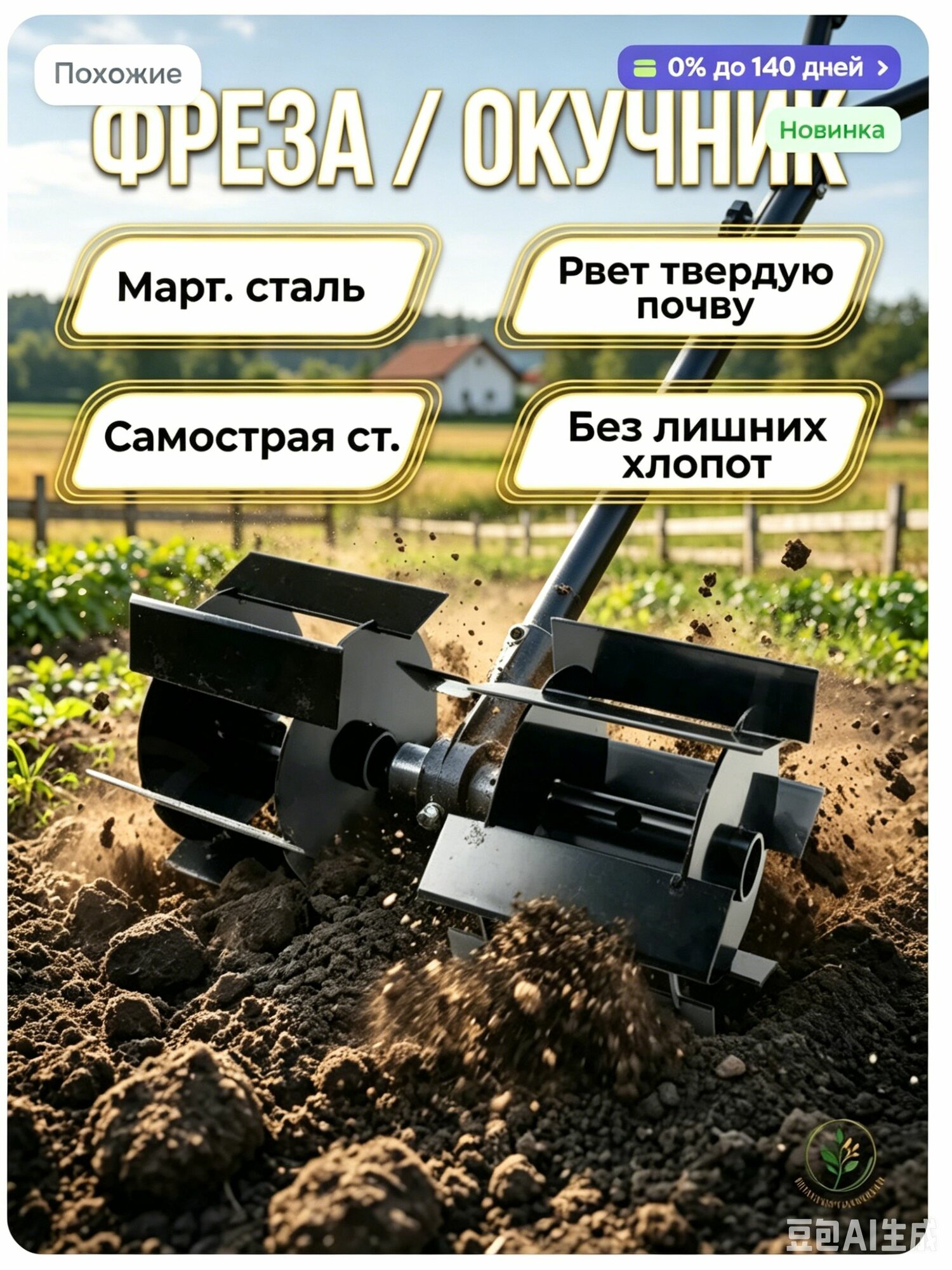 Насадка-культиватор для триммера рыхлитель из марганцовистой стали для почвы, грядок и прополки