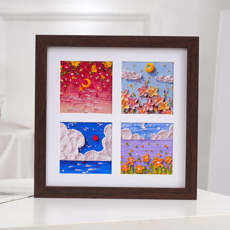 Коричневая квадратная рамка 25x25 см с четырьмя сетками и картонной вставкой, детское искусство, креативное оформление