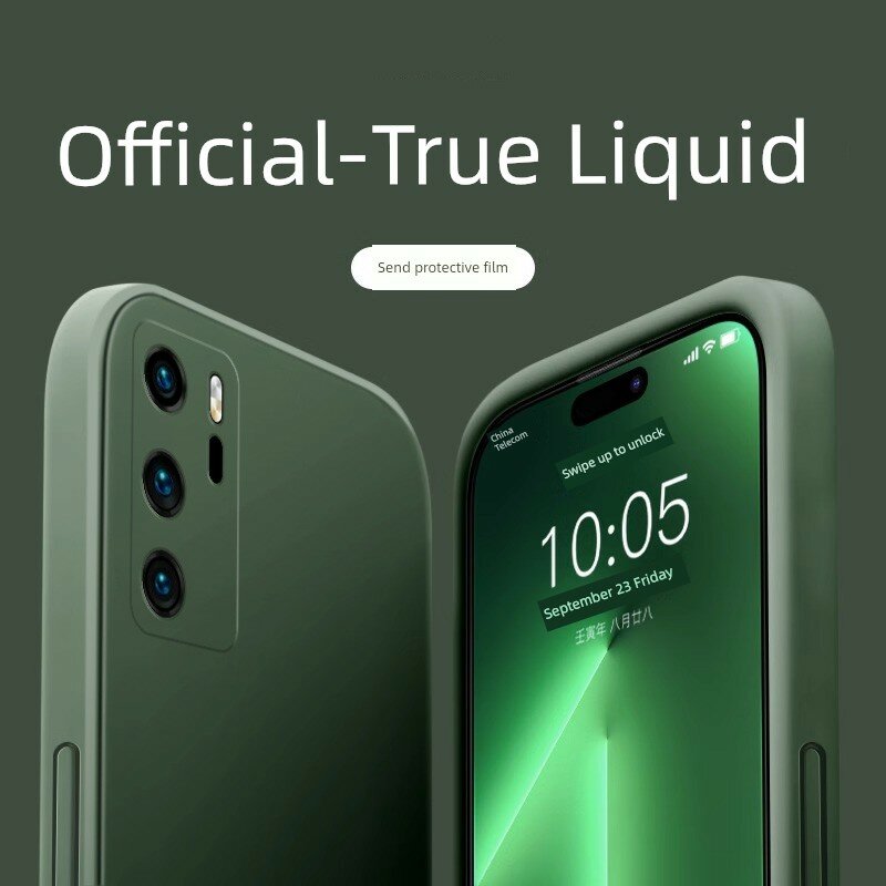 Чехол для Huawei P40 Pro темно-зеленого цвета с защитной пленкой - ударопрочный силиконовый легкий дизайн для защиты