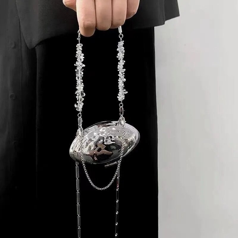 Сумка минодьер, клатч женская, серебристая, 5x9x3 см — фото 1