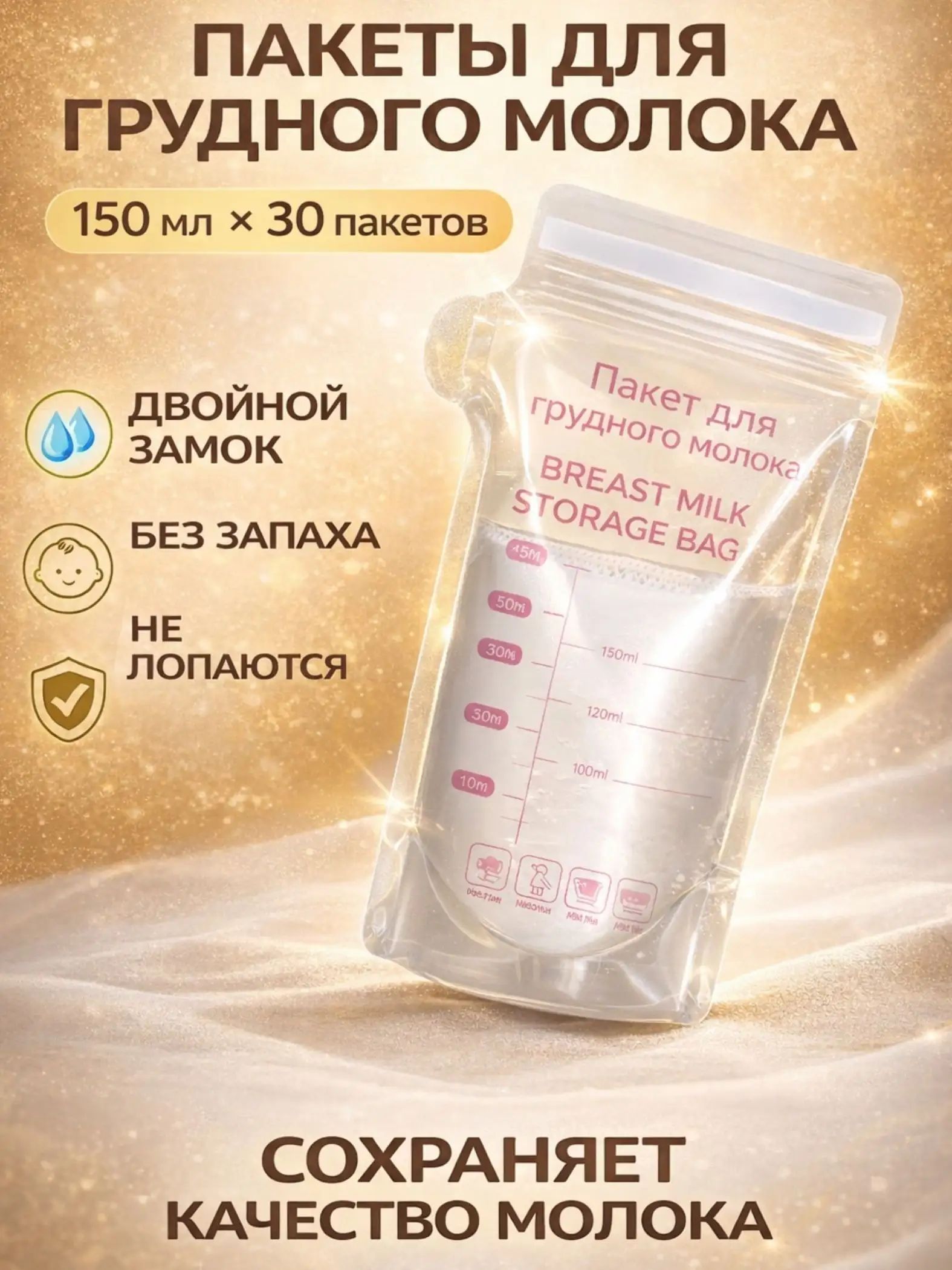 Пакеты для хранения грудного молока 30 шт. 150мл.