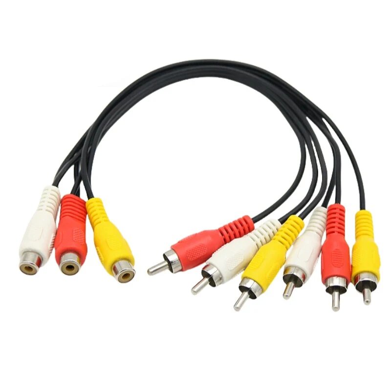 Кабель AV 3RCA (штекер) - 6RCA (гнездо), 20см, черный