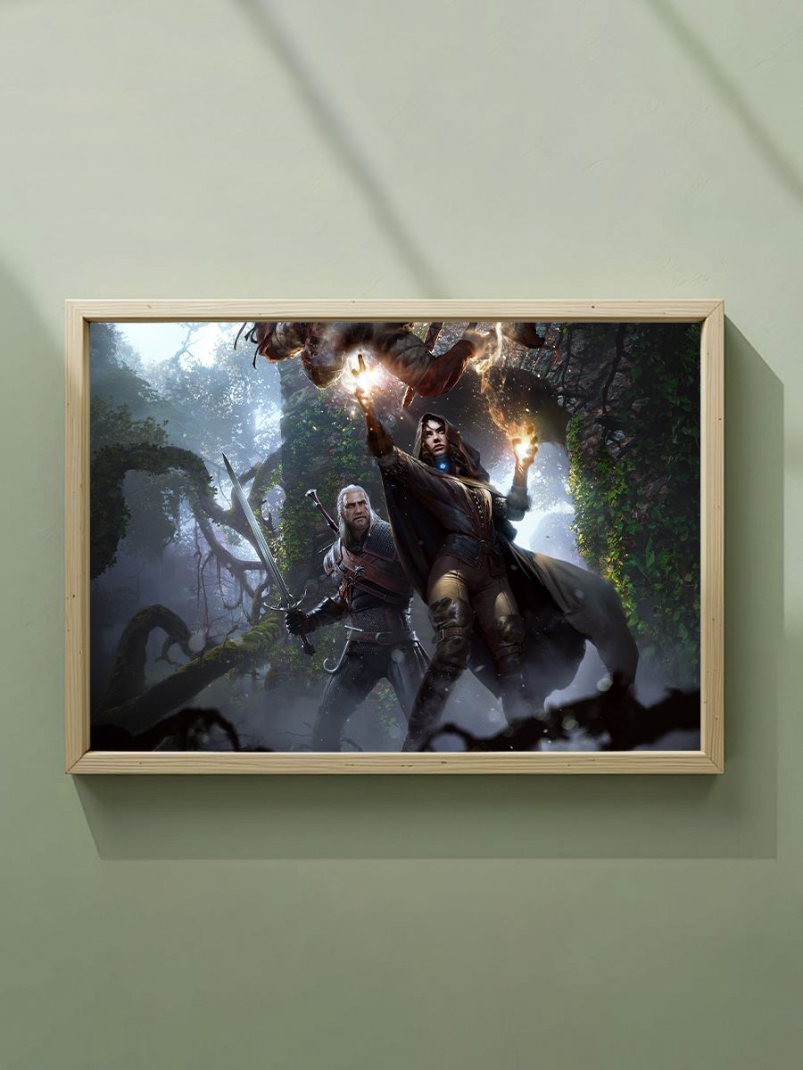 Постер, плакат на стену "Геральт и Цири в лесном бою - Ведьмак / The Witcher" 42 см х 29,7 см (А3), Без Рамы