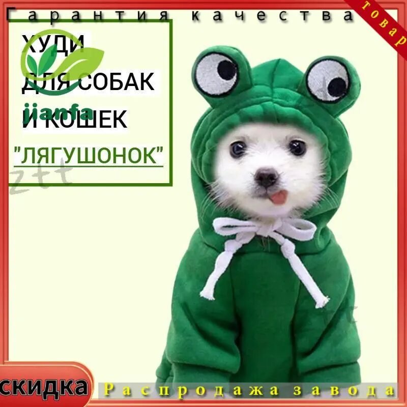 Толстовка для собак и кошек "Лягушонок" размер L, зеленый, флис, унисекс