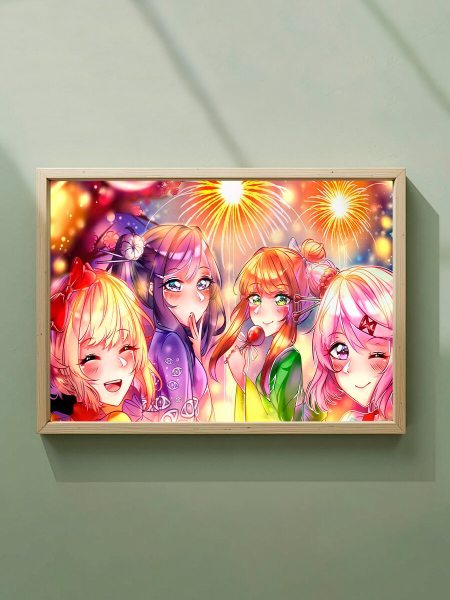 Постер, плакат на стену "Клуб литературы, групповой арт: игра Doki Doki Literature Club" 42 см х 29,7 см (А3) Без Рамы