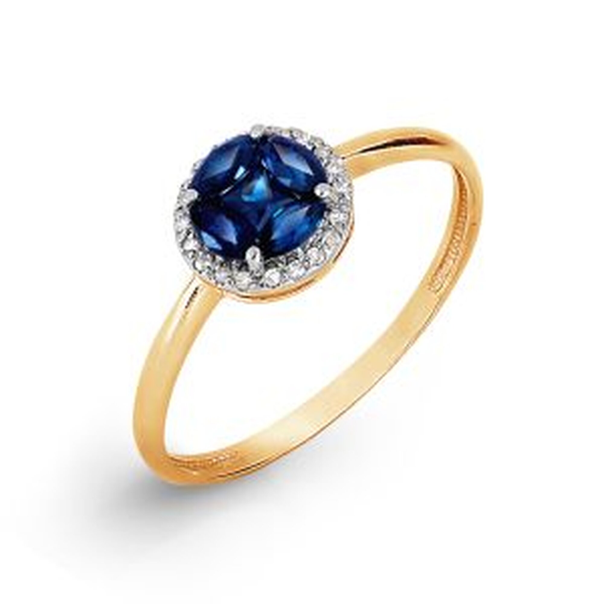 Кольцо Diamant online, красное золото, 585 проба, сапфир, бриллиант