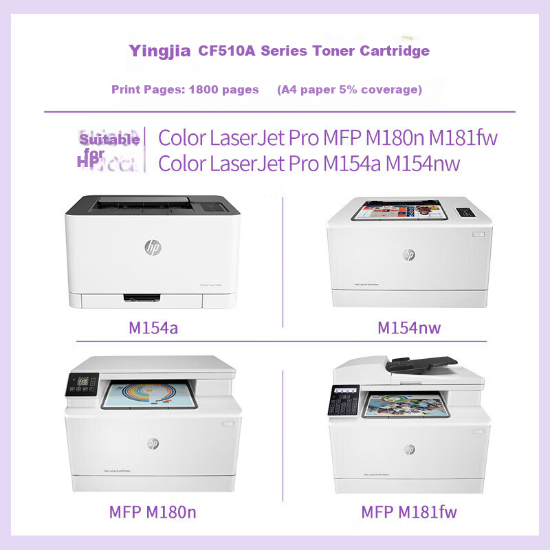Картридж Yingjia CF510A совместимый с принтерами HP M180N M181fw M154NW черный 1800 страниц высокая емкость Цвет：CF510A