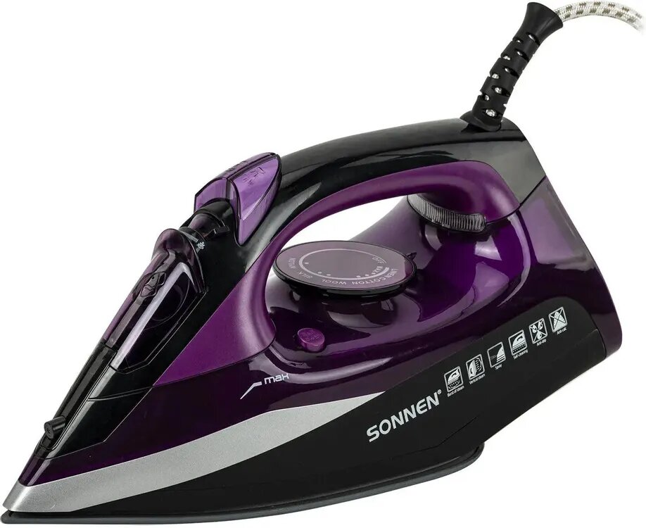 Утюг SONNEN SI-270, с паровым ударом, 2600Вт, черный и фиолетовый