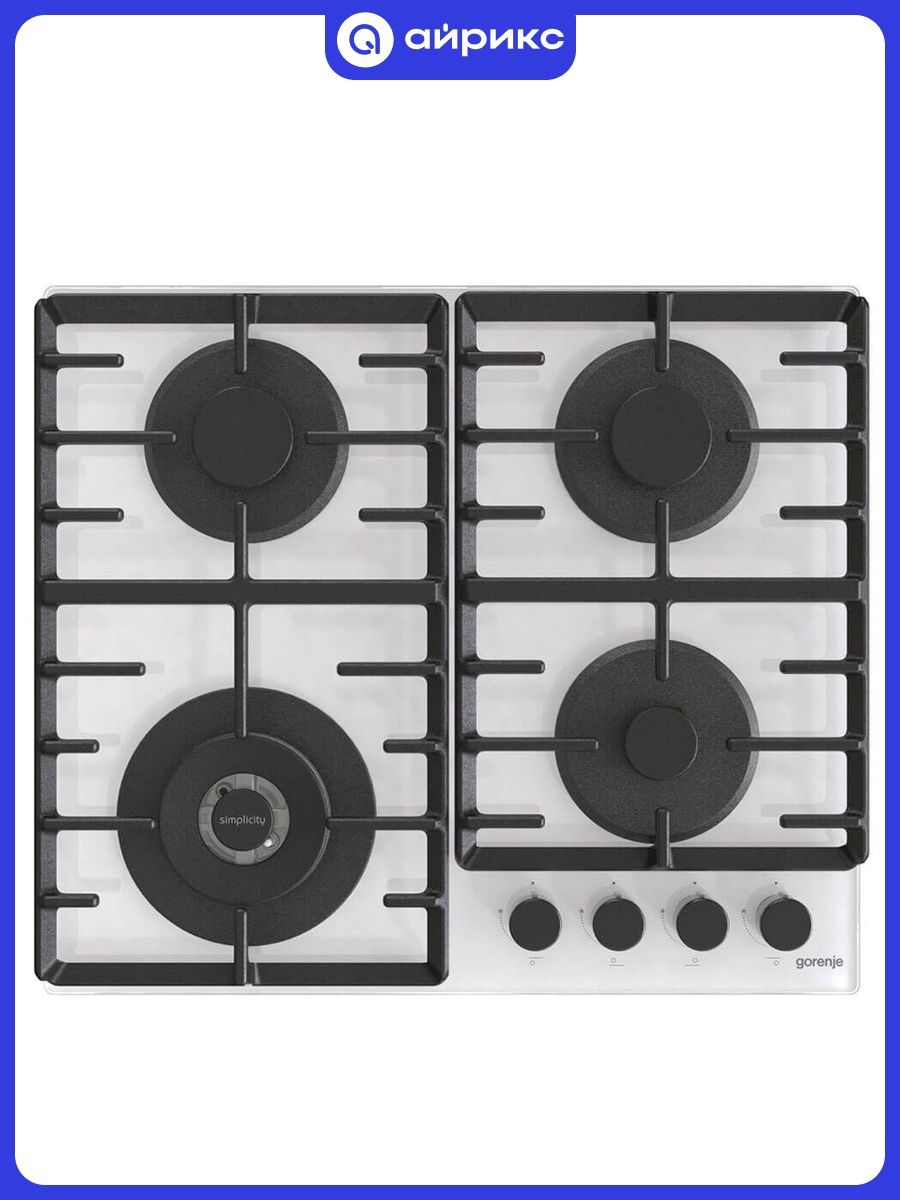 Встраиваемая газовая панель Gorenje GTW642SYW Simplisity, независимая, 4 конфорки, двухконтурная, белая