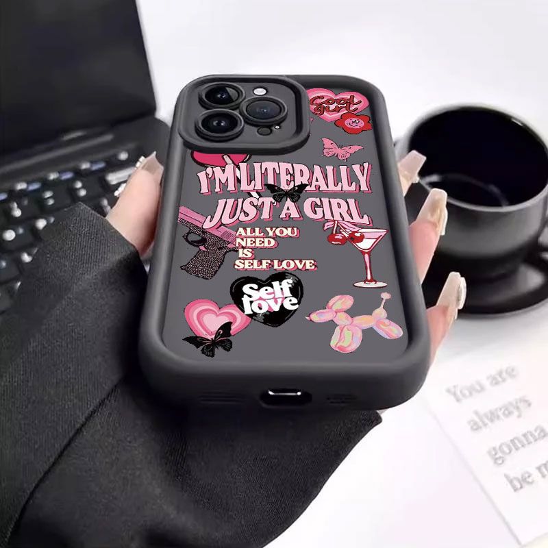 Чехол на Айфон 16 / IPHONE 16 ударопрочный, черный модный, с дизайном Just a Girl, силиконовый