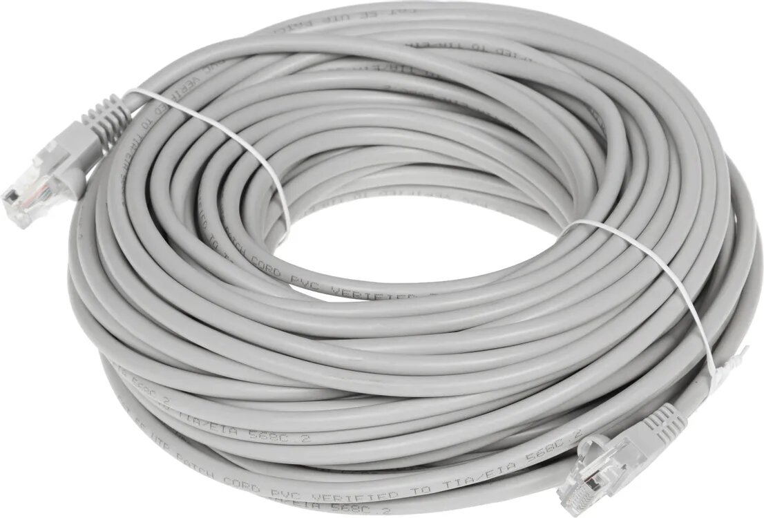 Патч-корд Buro UTP-5E-25M-G литой (molded), UTP, кат.5E, 25м, 4 пары, 26AWG, алюминий омедненный, многожильный, серый