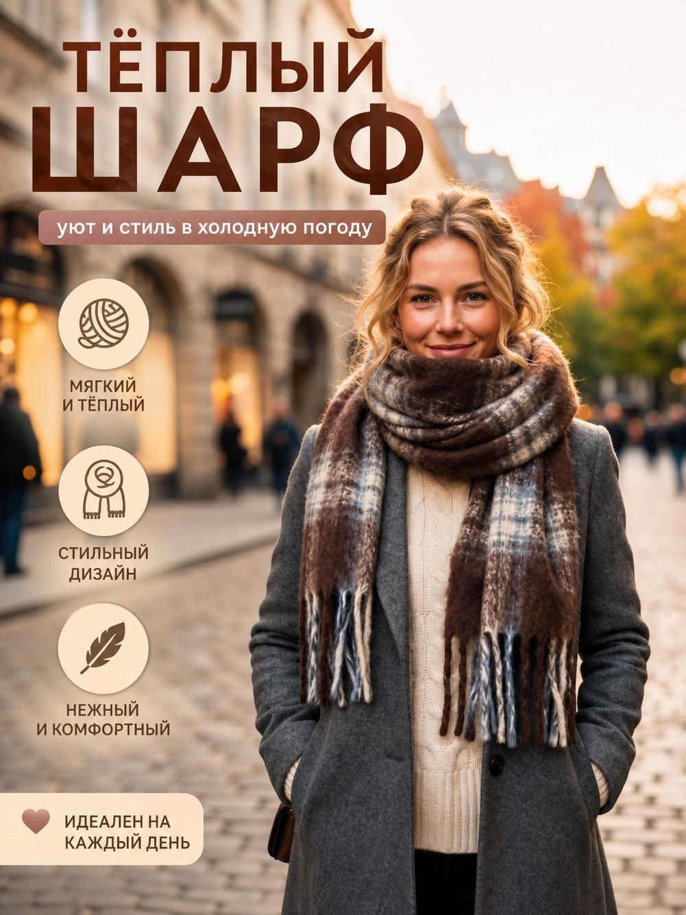 Шарф  для мужчин и женщин,200х28 см, универсальный, темно-коричневый
