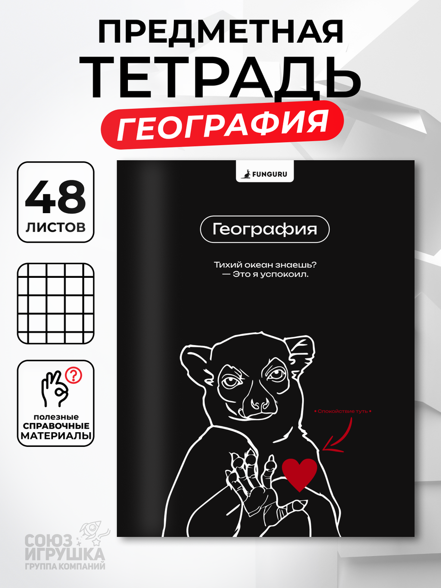 Тетрадь предметная по географии «Мемы в черном» 48 листов, А5, клетка, скрепка