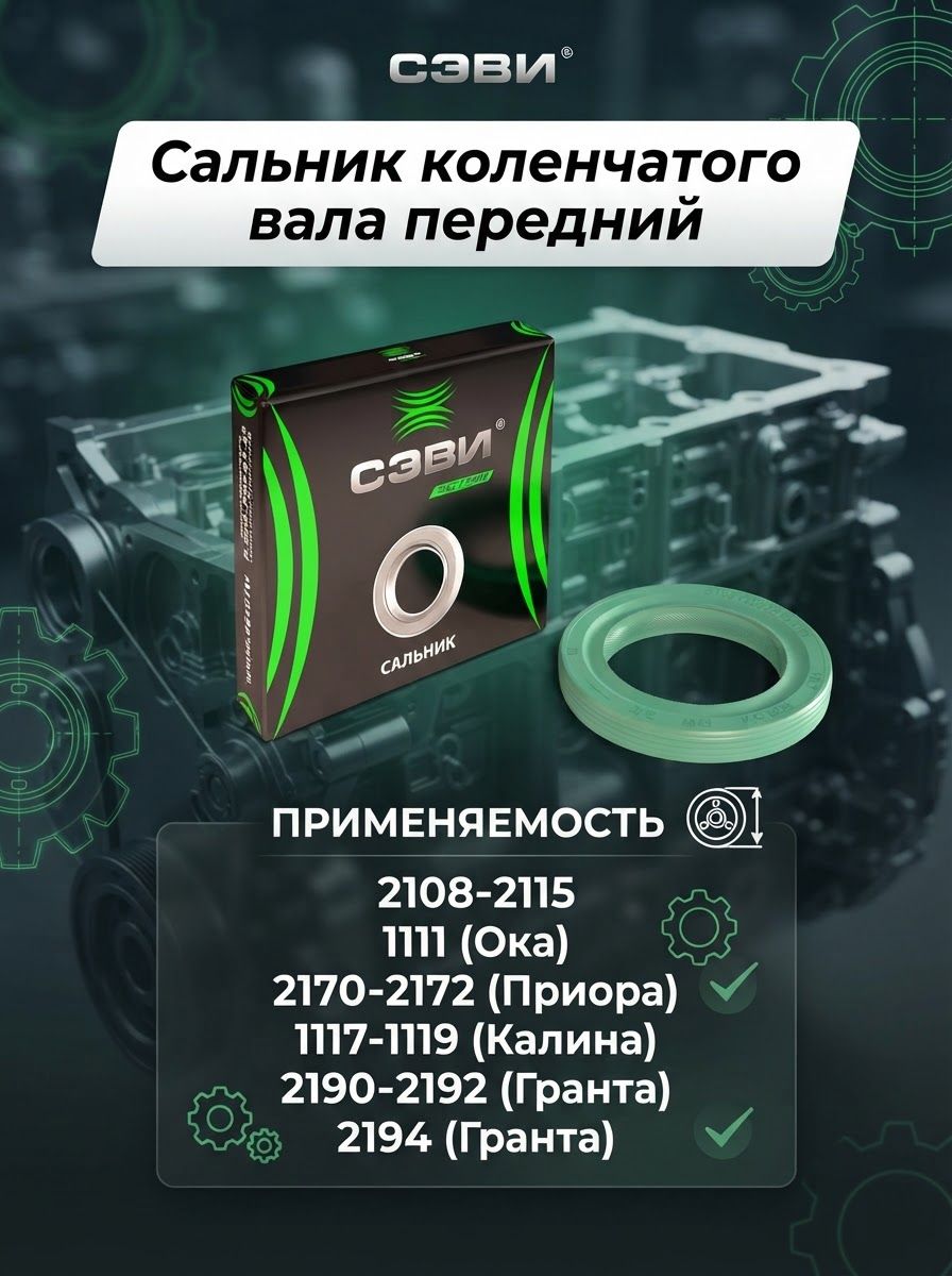 Сальник коленчатого вала передний для а/м 2108-2115, 1111, 2170-2172, 1117-1119, 2190-2192