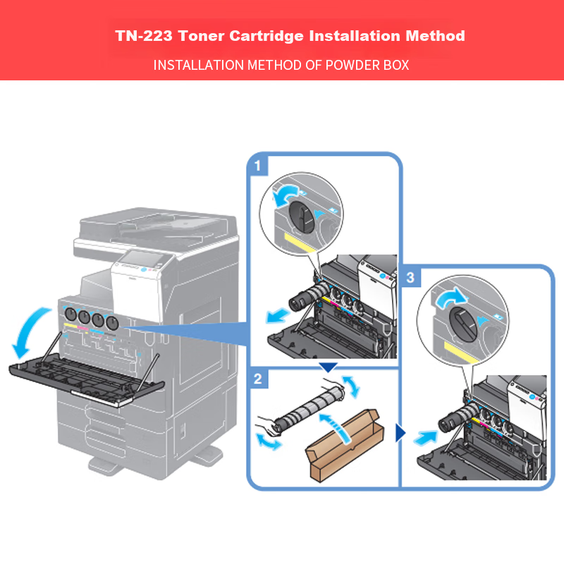 Черная тонер-картридж Huiwei TN223 для принтеров Konica Minolta Bizhub C226 C256 C266 C7266 Высокая емкость 28000