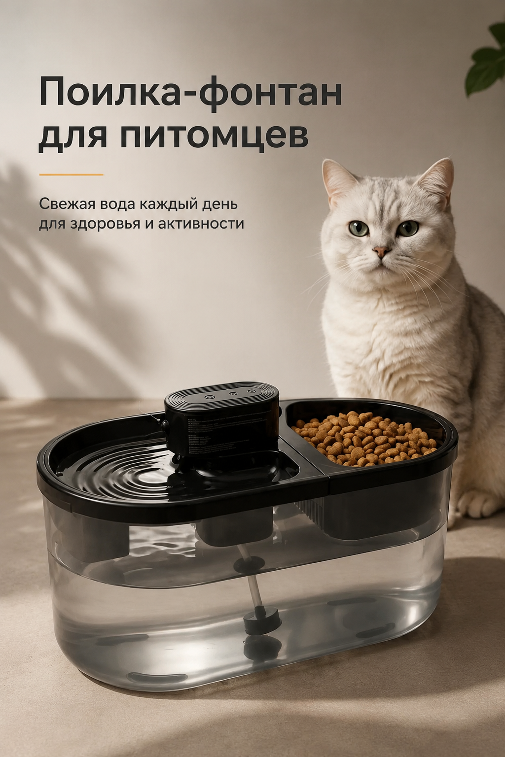 Сенсорная поилка-фонтан для кошек и собак, 4,5 л, с фильтрацией и аккумулятором