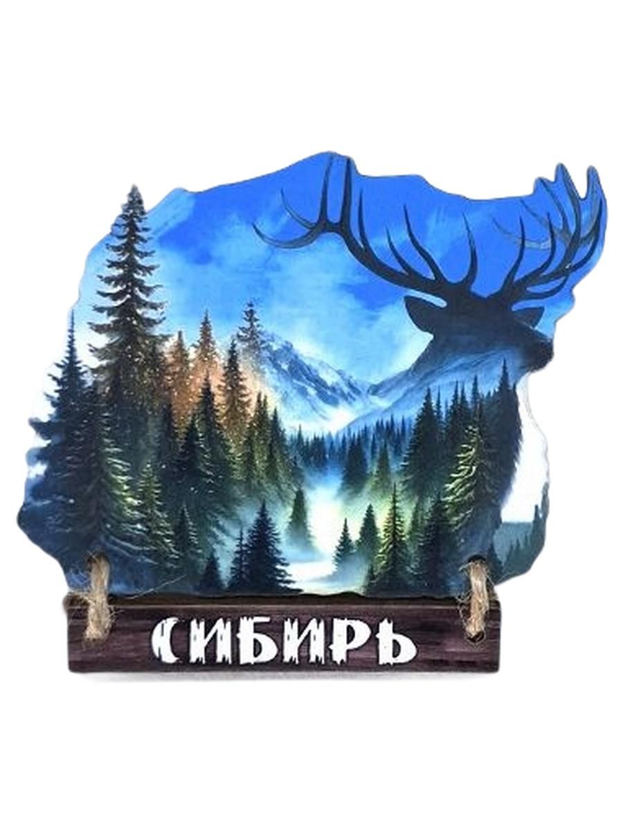Магнит сибирь /олень/ деревянный с рельефом 95х100 мм.