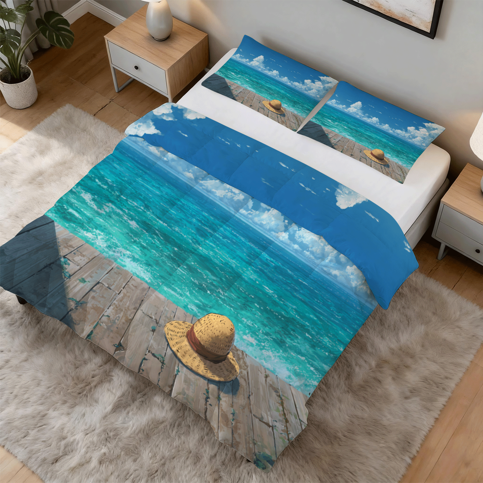 Одеяло 1,5 спальное 140 x 205 см, Море Одеяло, Стираный хлопок, В комплекте 2 наволочка 70 x 70 см