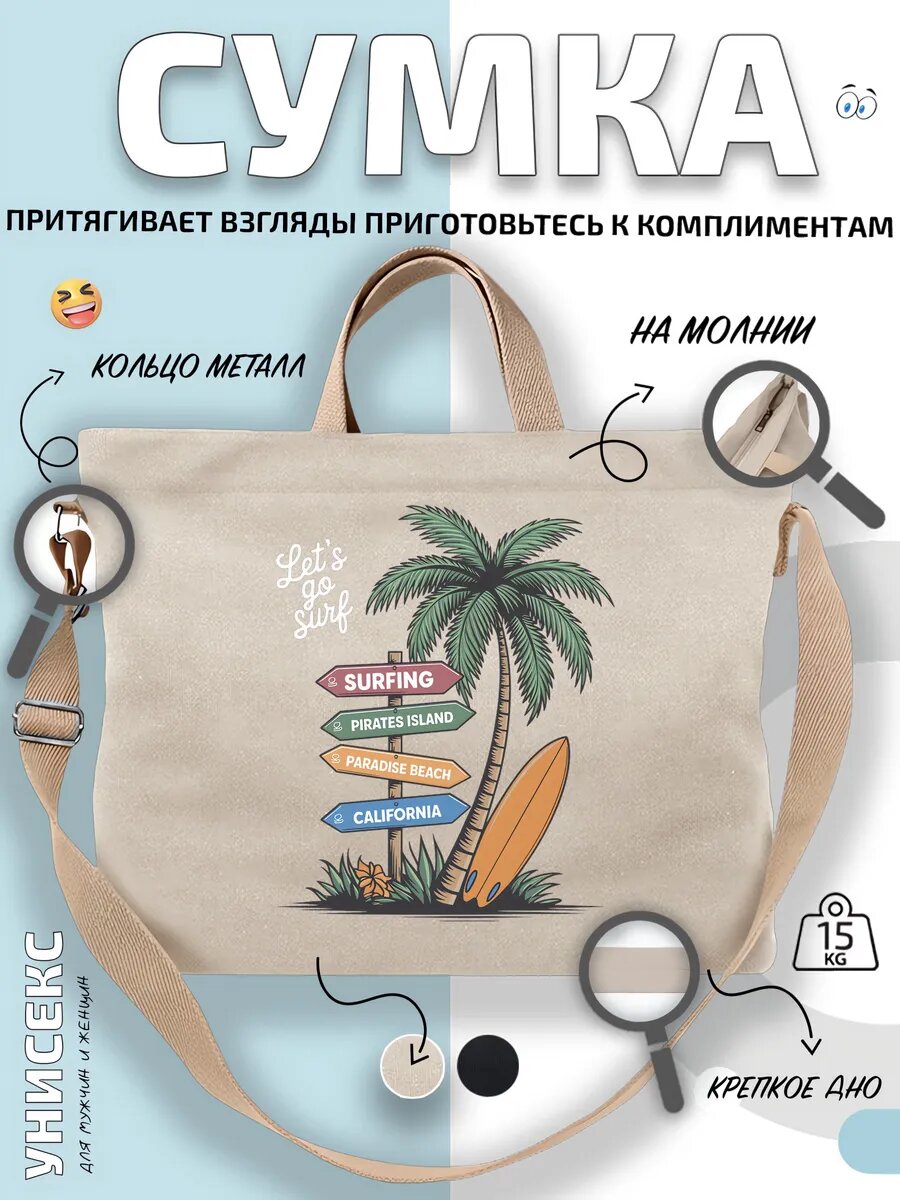 Сумка шоппер  Пальма Летс Го Сёрф Пляж
