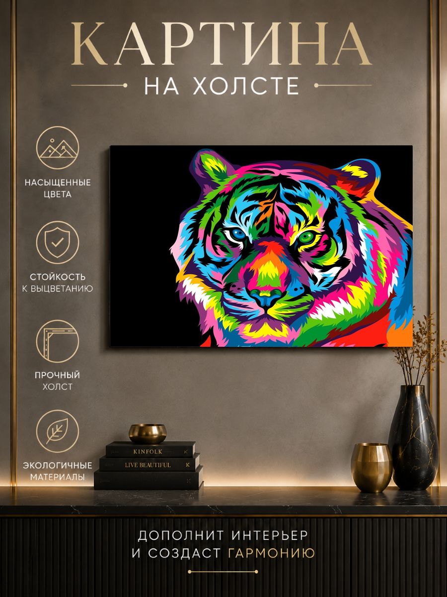 Картина на холсте Тигр в природе 60x40 см