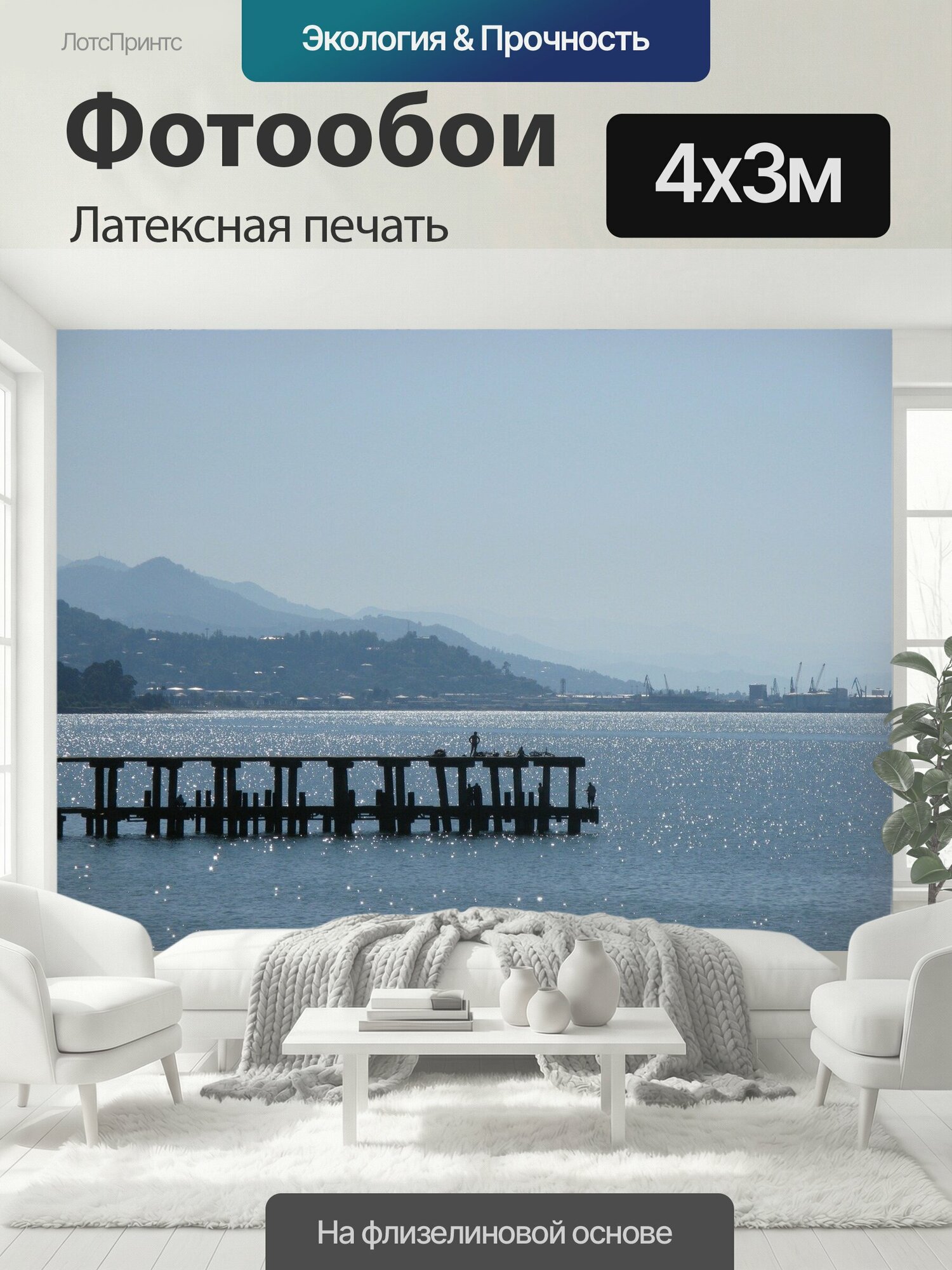 Фотообои моющиеся ударопрочные "Причал, грузия, море" 400x300 см. латексная печать