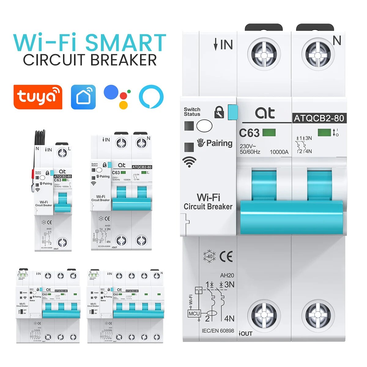 Автоматический выключатель ATELE Tuya Smart Metering 1-63A 2