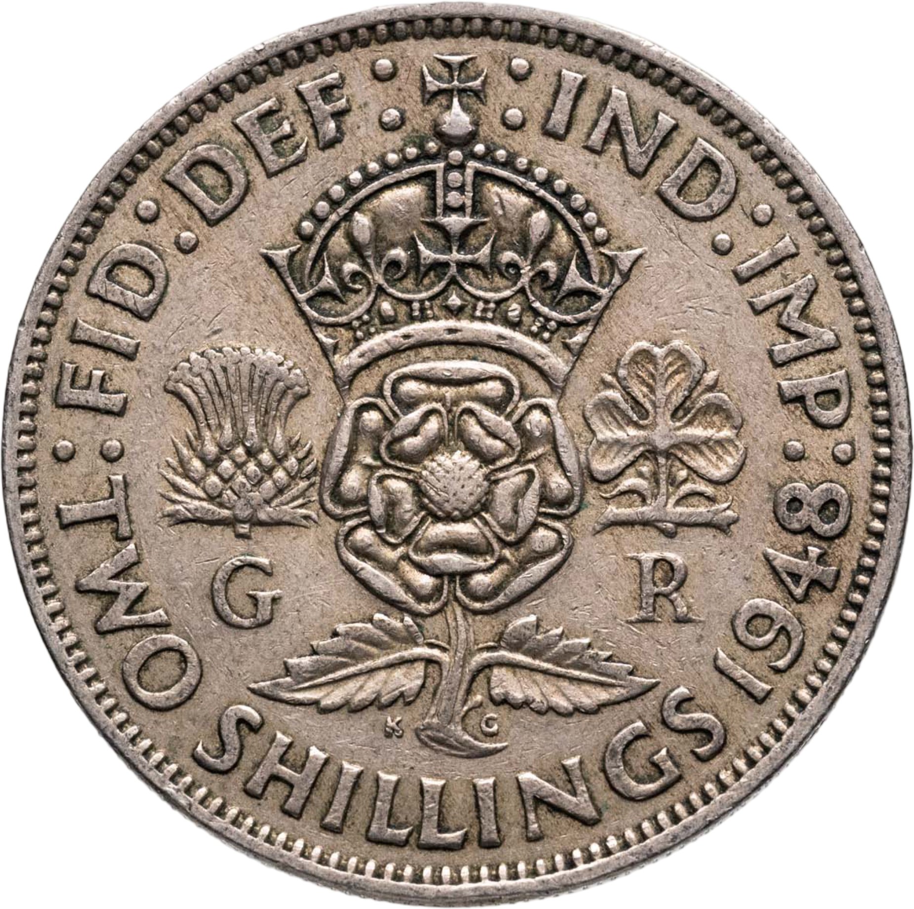 Великобритания 2 шиллинга флорин, shillings 1948, Мельхиор медь-никель, в сохранности VF